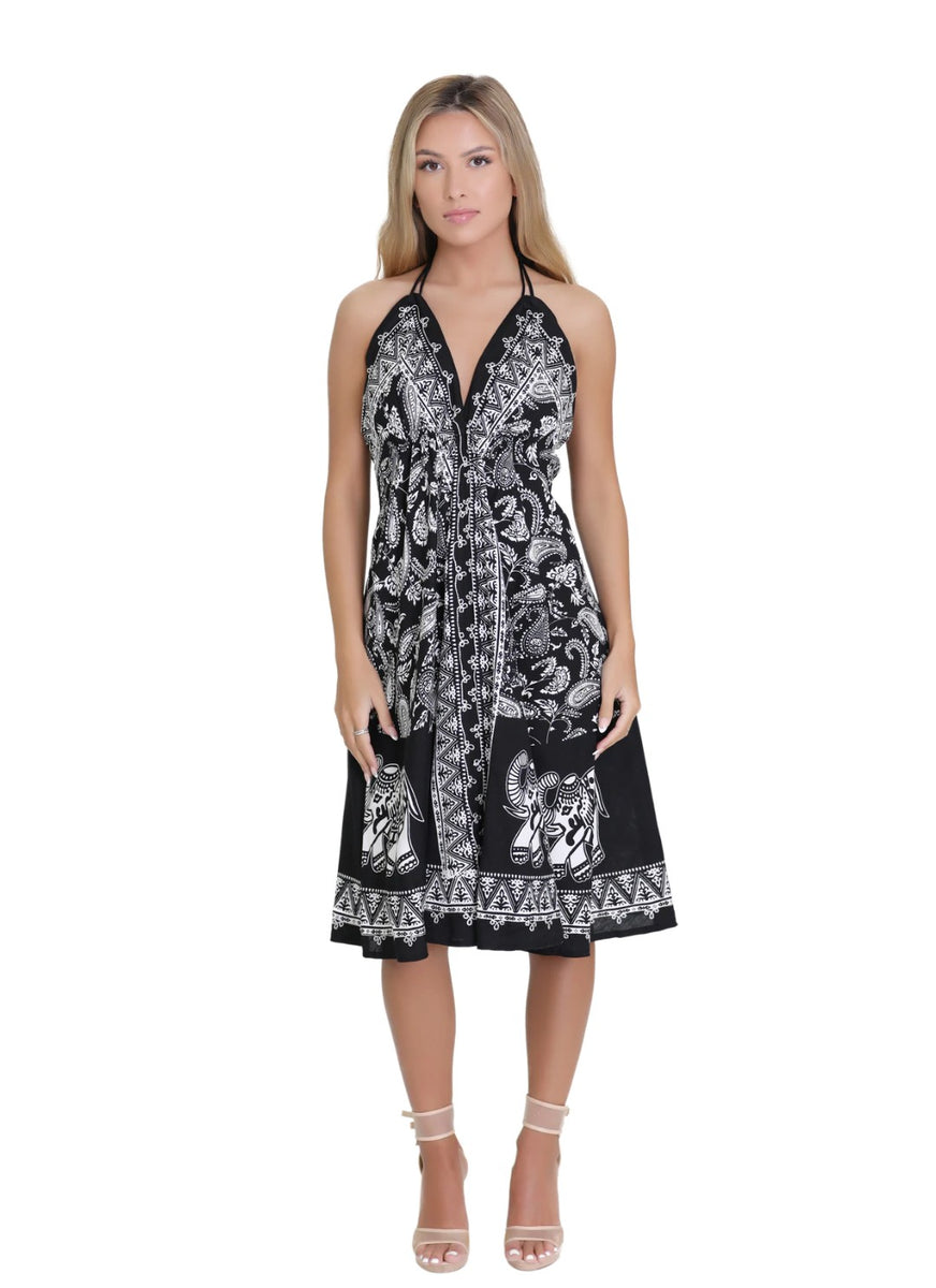 Elephant print halter sundress dress – Unique Exotic Jewelry and Clothing
